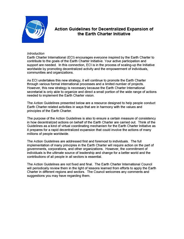 Earth Charter Initiative Action Guidelines - Earth Charter